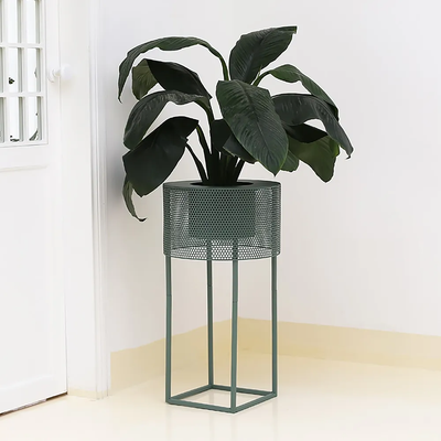 Green Large Round Wire Mesh Planter Stand with Square Stand Metal-Homary