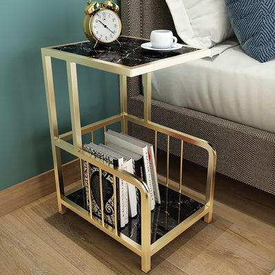 Modern Marble End Table with Storage in Black Narrow Side Table-Homary