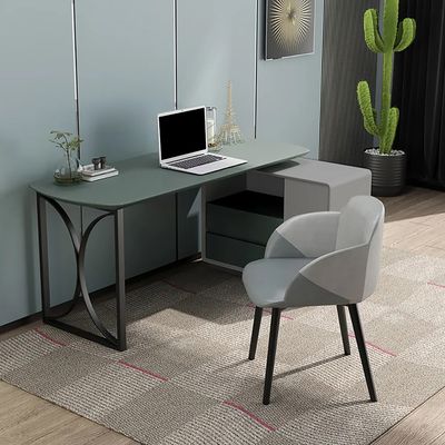 Green & White Office Desk with Cabinet Adjustable L-Shape Computer Desk ...