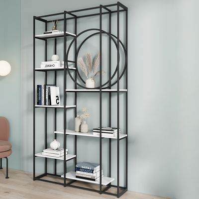 Modern 7-Tier Rectangle Freestanding Geometric Bookshelf in Black ...