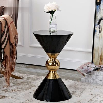 Modern Round Black End Table of Hourglass Fiberglass in Large-Homary