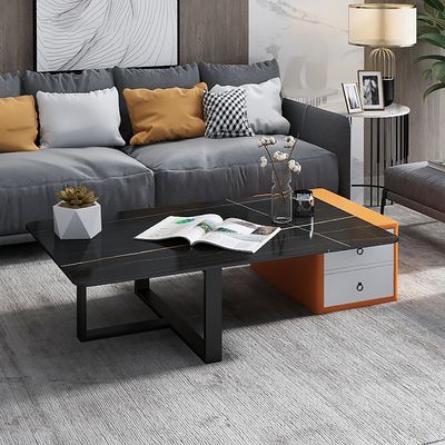 Modern Black Coffee Table with Drawer in Sintered Stone Top & Metal ...