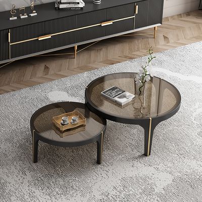 2 Pieces Modern Tempered Glass Nesting Coffee Table-Homary