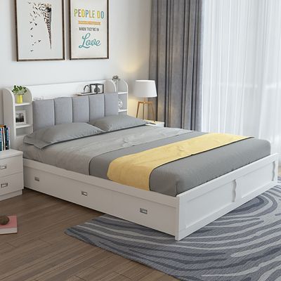 Modern White Storage Bed Low Profile Platform Bed with 3 Drawers, King ...