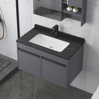 23.6" Floating Gray Bathroom Vanity with Black Sintered Stone Top ...