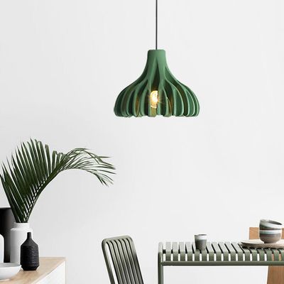 Modern Green Single Light Pendant Light Hollow-out Flower Shade-Homary