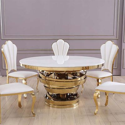 63" Contemporary Round Dining Table in Gold-Homary