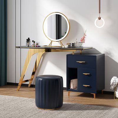 Nordic Blue Makeup Vanity Retractable Dressing Table Set Stool & Mirror ...