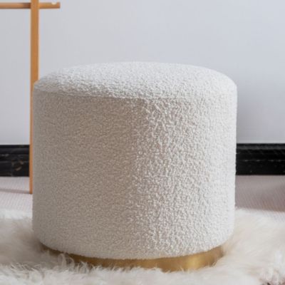 Modern White Round Lamb Wool Vanity Stool Makeup Stool-Homary