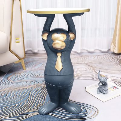Modern End Table with Wooden Top Decor Side Table Monkey Shape-Homary