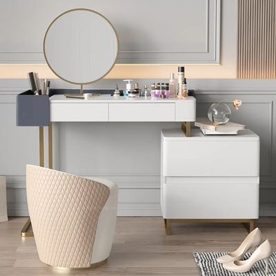 39.4" Minimalist White Makeup Vanity with 2 Drawers Mirror Included-Homary