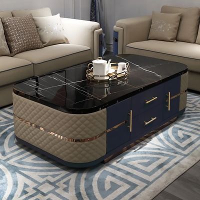 Modern Marble Coffee Table with Storage in Black-Homary