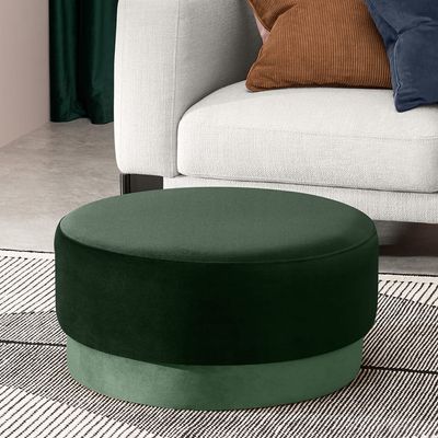 25.6mm Modern Round Green Ottoman Velvet Upholstered-Homary