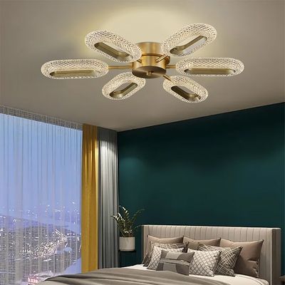 Ovated Brass Semi Flush Mount Light 6-Light LED Ceiling Light Ring ...