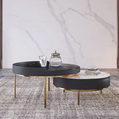 Round Modern Sintered Stone Top Nesting Coffee Tables with 1 Drawer-Homary