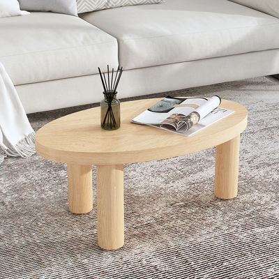 35" Nordic Oval Natural Pine Wood Coffee Table 3-Legged Accent Table-Homary