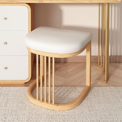 Solid Wood Vanity Stool PU Leather Upholstered,Natural-Homary