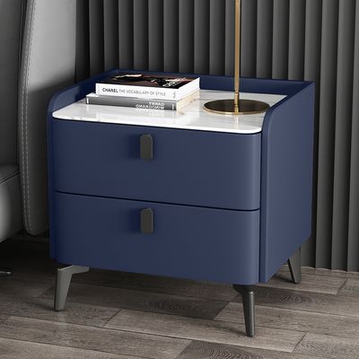 Modern Nightstand with 2 Drawers Bedroom Nightstand in Deep Blue, Faux ...