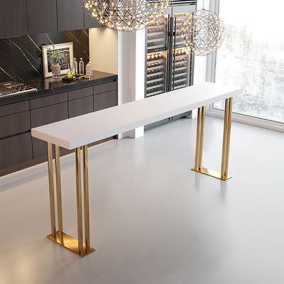 Hover 63" Modern White Counter Height Bar Table with Wood Top & Gold ...