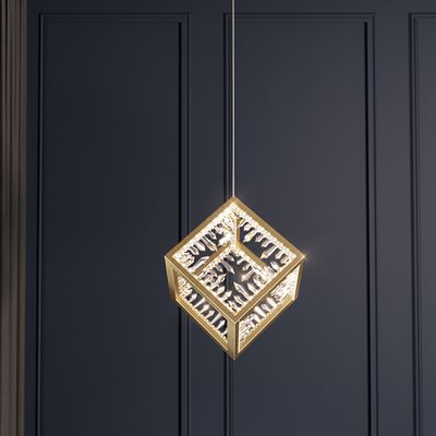 Gold Geometric Pendant Light with Crystal Accents LED 1-Light-Homary