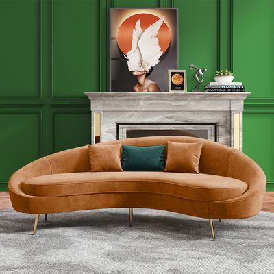 Modern 95" Bronze Velvet Curved 3 Seaters Sofa for Living Room-Homary
