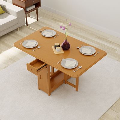 57" Modern Solid Wood Folding Space Saving Dining Table in Natural-Homary