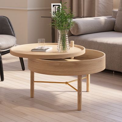 Table basse ronde moderne avec plateau rotatif en bois naturel avec ...