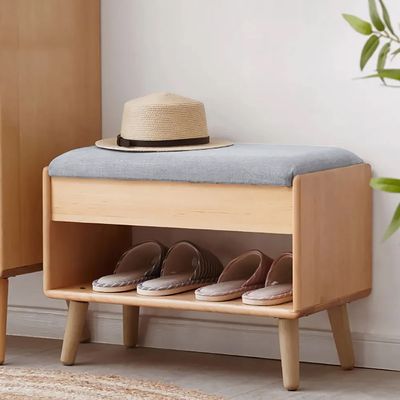 Farmhouse Mini Upholstered Shoe Rack Flip-Top Stool-Gray-Homary