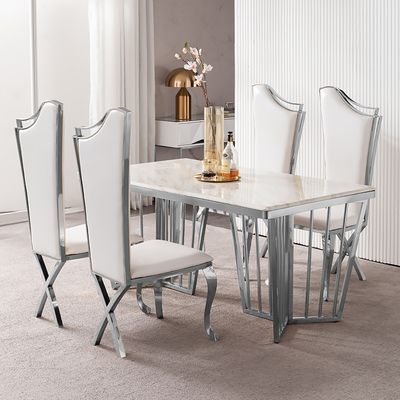 Juego de 2 sillas de comedor tapizadas de color blanco moderno con ...