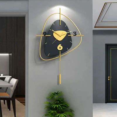 Black Creative Scandinavian Wall Clock Metal Pendulum Home Clock-Homary