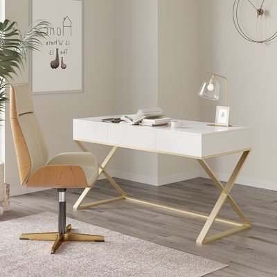 55" White Office Desk with Drawer Rectangular Modern Computer Desk-Homary