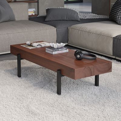 39" Modern Narrow Coffee Table Pine Wood Top for Small Space-Homary