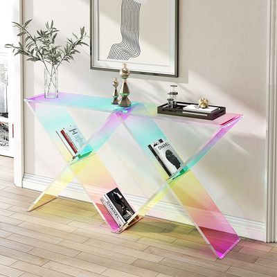 1200mm Acrylic Iridescent Console Table Modern Accent Entryway Cross ...