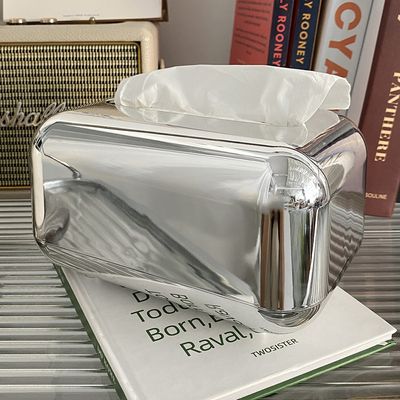 Rectangular Silver Tissue Box Plastic Tissue Box Cover-Homary