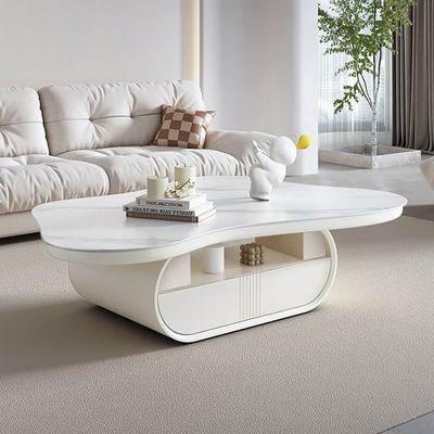 Cloud Coffee Table Wood Irregular Sintered Stone Top in White with ...