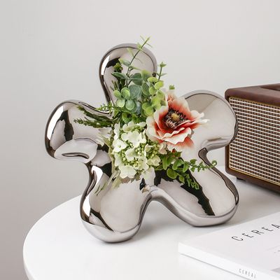 Modern Silver Ceramic Flower Shape Table Vase Home Decorative Object ...