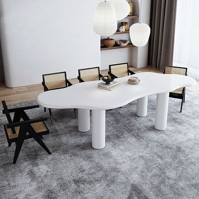 71" White Dining Table 6 Seater Japandi Irregular Dining Room Table 4 ...