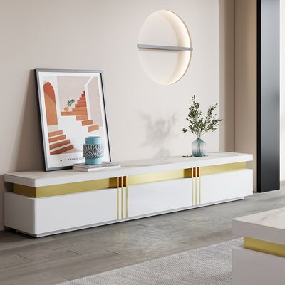 Trimied White TV Stand Sintered Stone Media Console 3 Drawers Storage ...