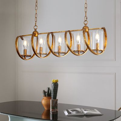 Industrial 5-Light Kitchen Island Light Antique Gold Rotating Pendant ...