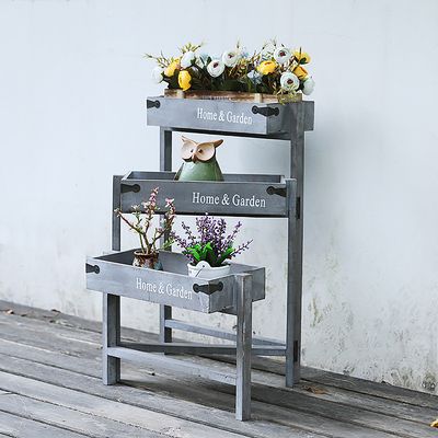 Folding Wood Flower Stand Garden Plant Stand 3 Tiers-Homary