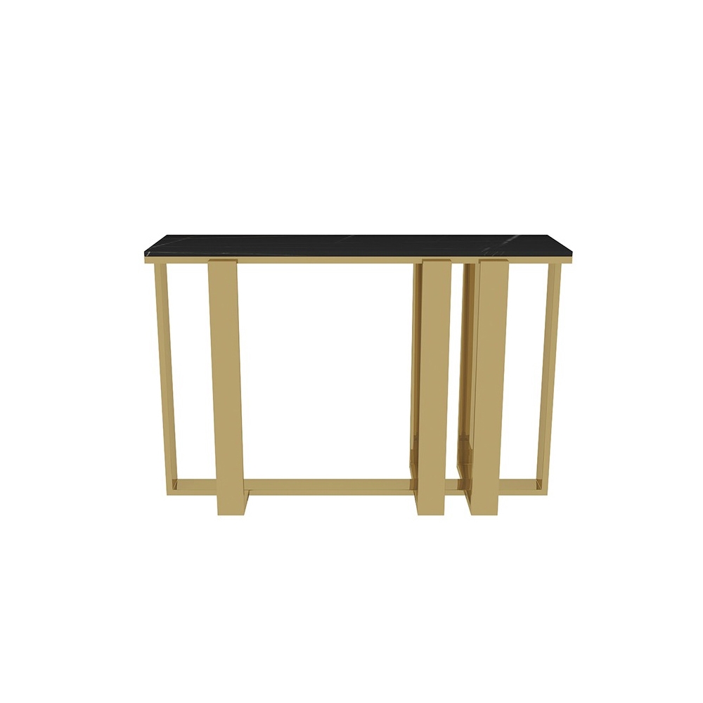 Modern Black Stone Narrow Console Table Rectangle Gold Finish-Homary