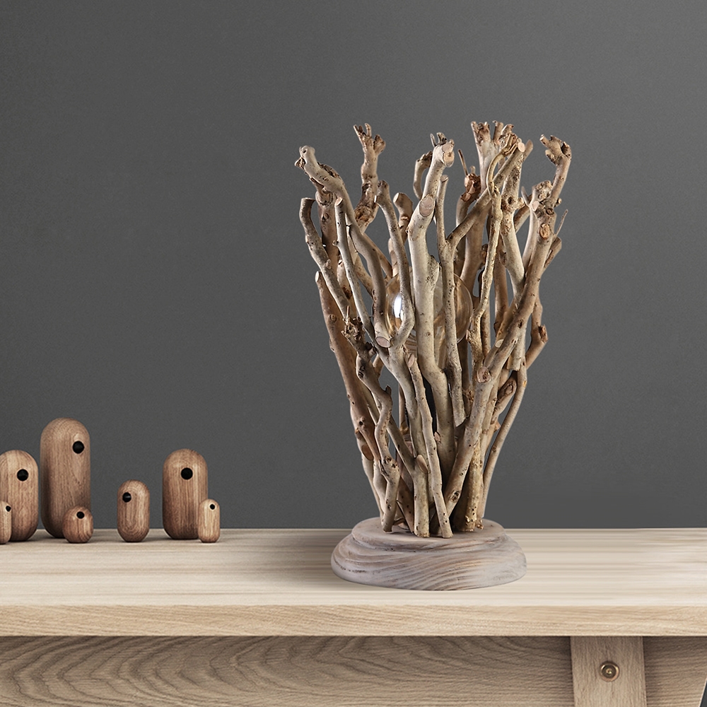 Rustic Handmade Natural Tree Branches 1-Light Twig Table Lamp with ...