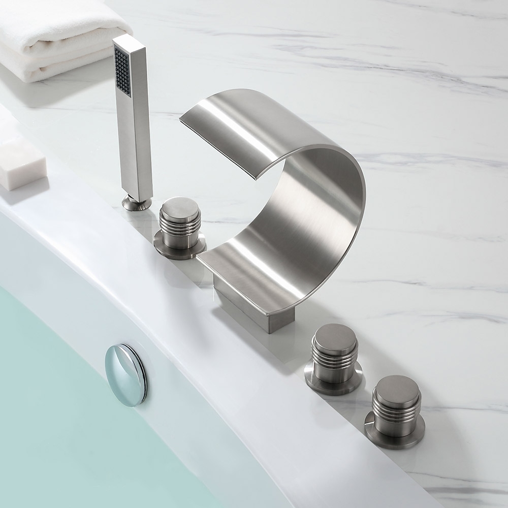 Mooni Modern Waterfall Roman Tub Filler Deck Mount with Handshower ...