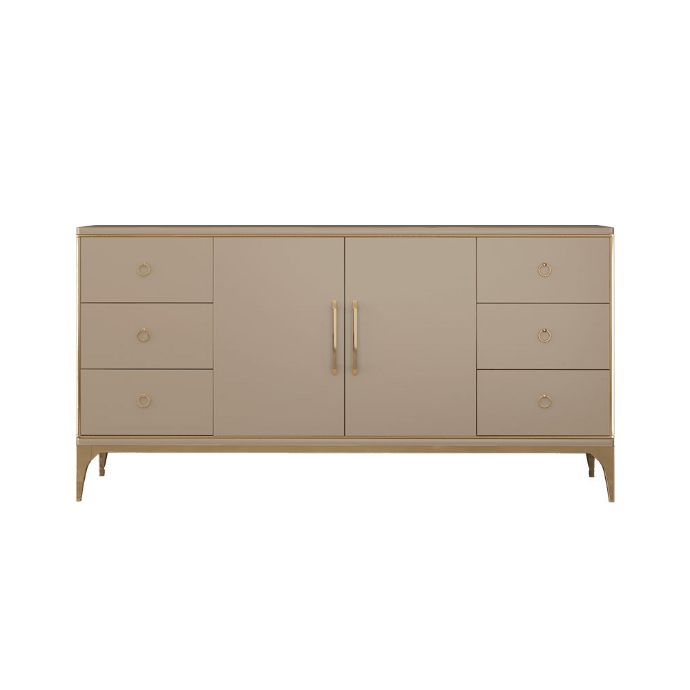 63" Modern Champagne Sideboard Buffet 2-Doors & 6-Drawer Kitchen ...