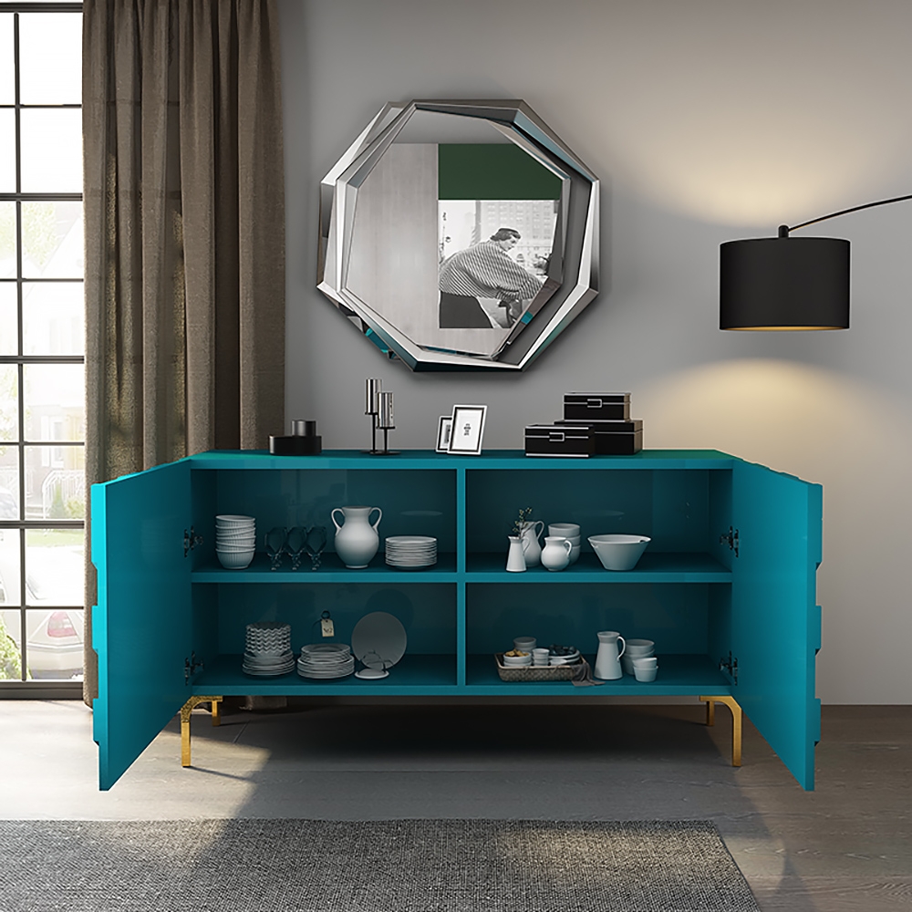 Modern 55" Green Buffet Sideboard Table with Gold Legs & 2 Doors-Homary