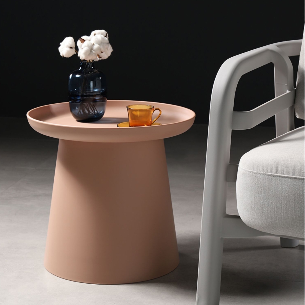 Pink Round End Table Tray Side Table Plastic-Homary