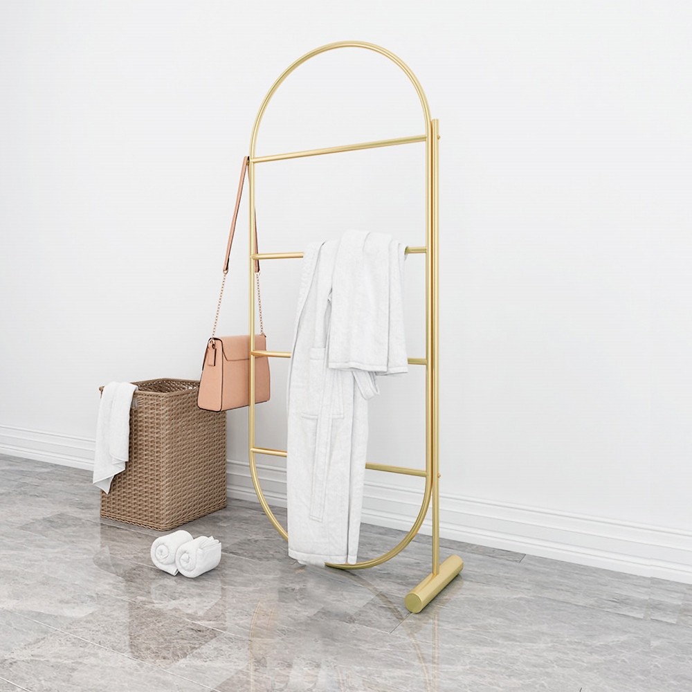 61" Simple Gold Clothing Rack with Hanging Oval Shape-Homary
