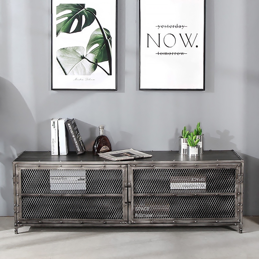 Wire Mesh TV Stand Industrial TV Console with Doors & Shelves Cable ...