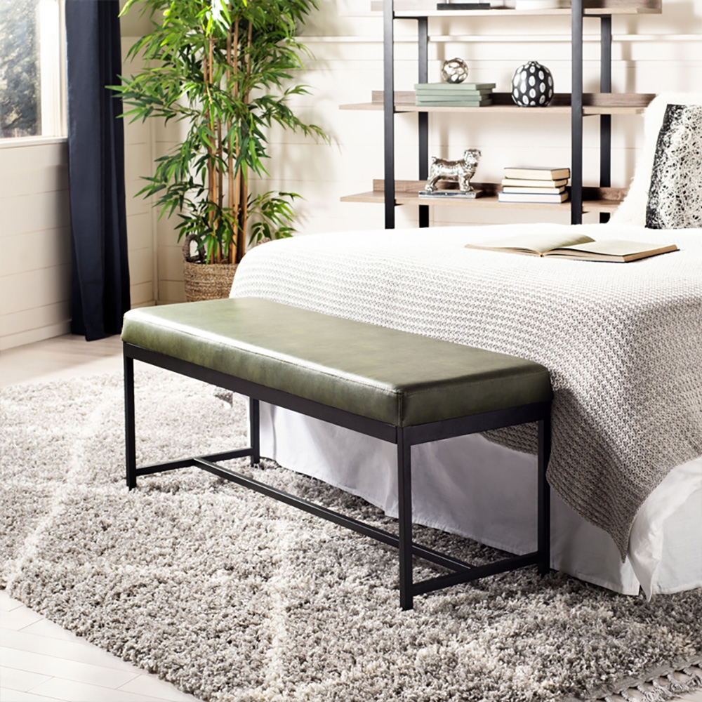39.4'' Blackish Green Entryway Upholstered Bench with Faux Leather and ...