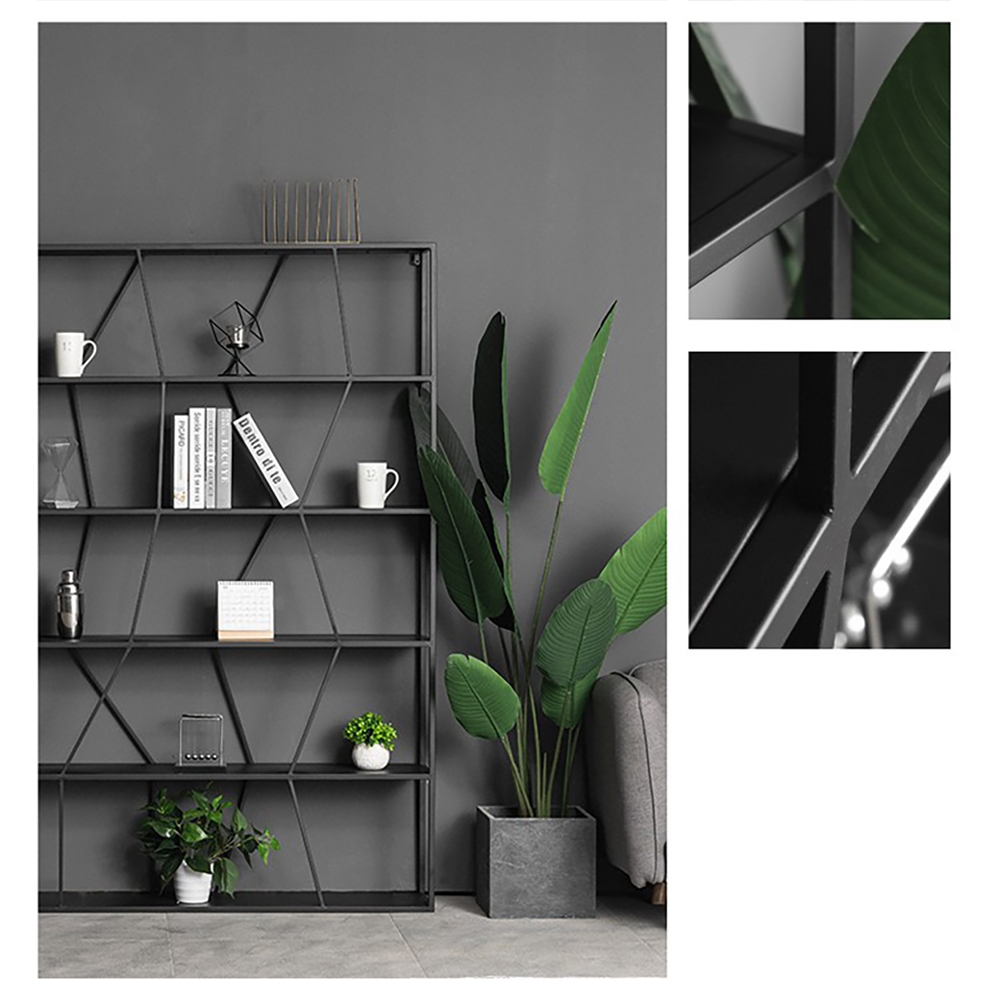 Black Modern Geometric Bookshelf Metal with 5-Tier Shelving-Homary
